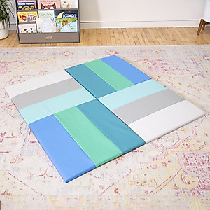 ECR4Kids SoftZone Turning Tiles Activity Mat, Colorful Soft Toddler Crawling and Tummy Time Foam Mat, Padded Infant Floor Mat, Safe Active Play for Babies, Foldable Design - Contemporary Large