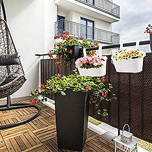 Foraineam 4 Pack Hanging Flower Pots, Metal Iron Plant Pot Holders, Large Fence Railing Balcony Garden Hanging Bucket Planters with Detachable Hooks for Indoor and Outdoor Decor