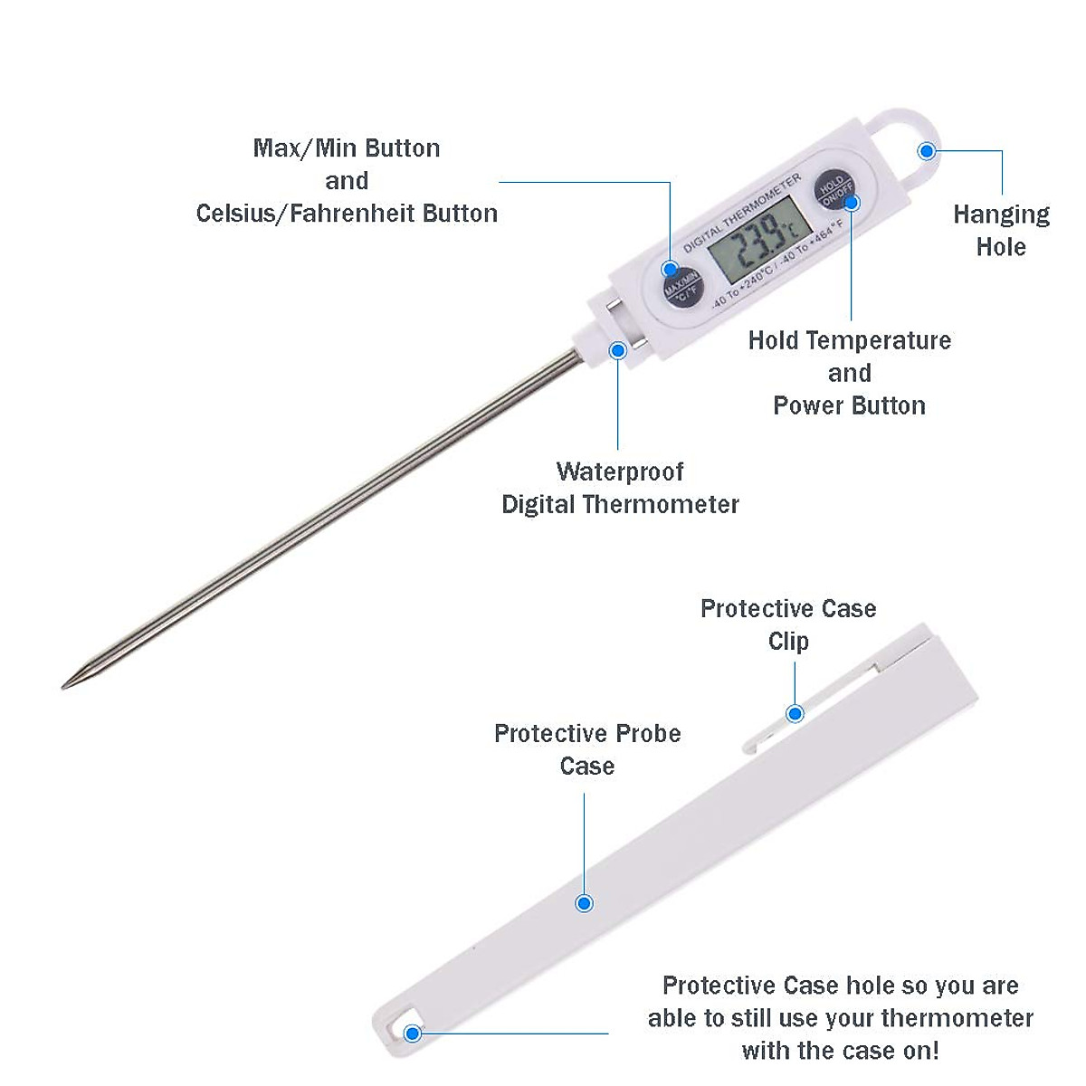 Brannan Instant Read Meat Thermometer Digital Probe - Best Waterproof Fast Kitchen Cooking Food Thermometers, Food Temperature Probes for Kitchen Outdoor Cooking Baking Water Liquid BBQ Grill Smokers