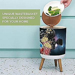 Small Trash Can with Lid Illustration for the film industry Popcorn camera glasses tickets and Garbage Bin Round Waste Bin Press Cover Dog Proof Wastebasket for Kitchen Bathroom Living Room 1.8 Gallon