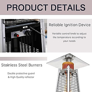 Betterland 7 Piece Outdoor Sectional Sofa Patio Furniture Set, All-Weather PE Grey Wicker Patio Conversation Set with Washable Cushion and Glass Table,Outdoor Propane Heater(Dark Blue Cushions)