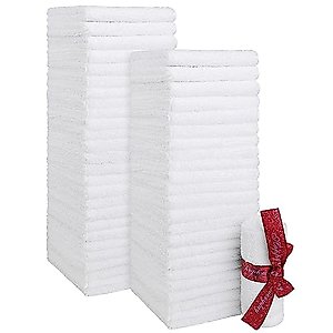 HOMEXCEL Microfiber Washcloths 50 Pack, Highly Absorbent and Soft Face Towel, Multi-Purpose White Wash Cloths for Bathroom, Hotel, Spa, Gym, and Kitchen, 12x12 Inch