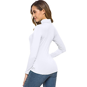 Women's White Long Sleeve Basic Layer Turtleneck Top Lightweight Slim Fit Soft T-Shirt Small