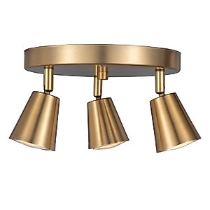 CRAFTRONOS 3 Light Track Lighting Kit, Matt Brass Finish Canopy with Moden Flush Mount Ceiling Spotlight for Kitchen,Dining,Living Room,Home Improvement