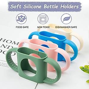BeautyChen 4 Pack Baby Bottle Handles Compatible with Dr Brown Baby Bottles Soft Silicone Narrow Baby Bottles Handles Non-Slip Easy Grip Handles Dishwasher Safe (White, Pink, Blue, Green)