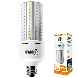 RIUVAO 60W LED Corn Bulb 500W Equivalent Led Light Bulb 7500 Lumen Bright 5000K Daylight White E26/E27 Medium Base for Large Area Outdoor Indoor Garage Warehouse Factory Backyard