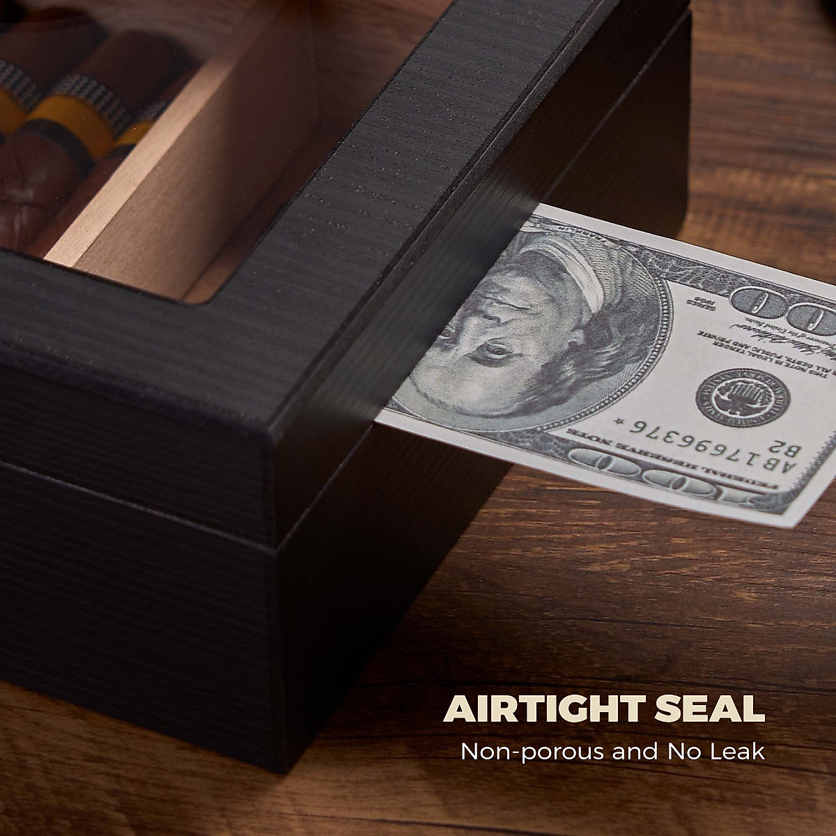 Humidor Cigar Box for 25-50 Cigars with Lighter, Cutter and Ashtray, Digital Hygrometer and Humidifier, Spanish Cedar Lining and Divider, Cigar Accessories Gifts for Men