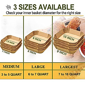 Large Air Fryer Disposable Paper Liners Square 9 Inch, 125 Pcs Parchment paper liner for 5-8QT Air fryer, Oil-proof, Water-proof, Parchment Baking Paper for Baking Roasting Microwave