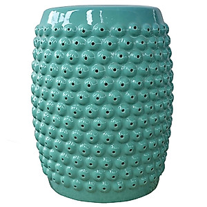 JCAKES Decorative Ceramic Garden Stool, Chinese Style Glazed Pinhole Ceramic Round Stool, Suitable for Living Room, Terrace, Garden, Etc. (Color : Green)