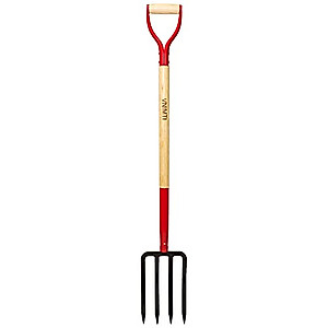 VNIMTI Garden Fork,4-Tine Spading Fork,Compost Fork,Steel Digging Fork,45Inch,Steel Y-Grip,Wooden Handel