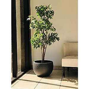 Kante 20" D Lightweight Concrete Outdoor Round Bowl Planter, Outdoor/Indoor Large Planters Pots with Drainage Hole for Garden Patio Balcony Deck Living Room, Charcoal