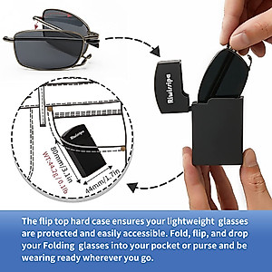 Riwissipa Folding Sunglasses, Foldable polarized Spring Hinge Travel Sunglasses for Unisex Eyeglasses Frame with Portable Case (Grey lens+)