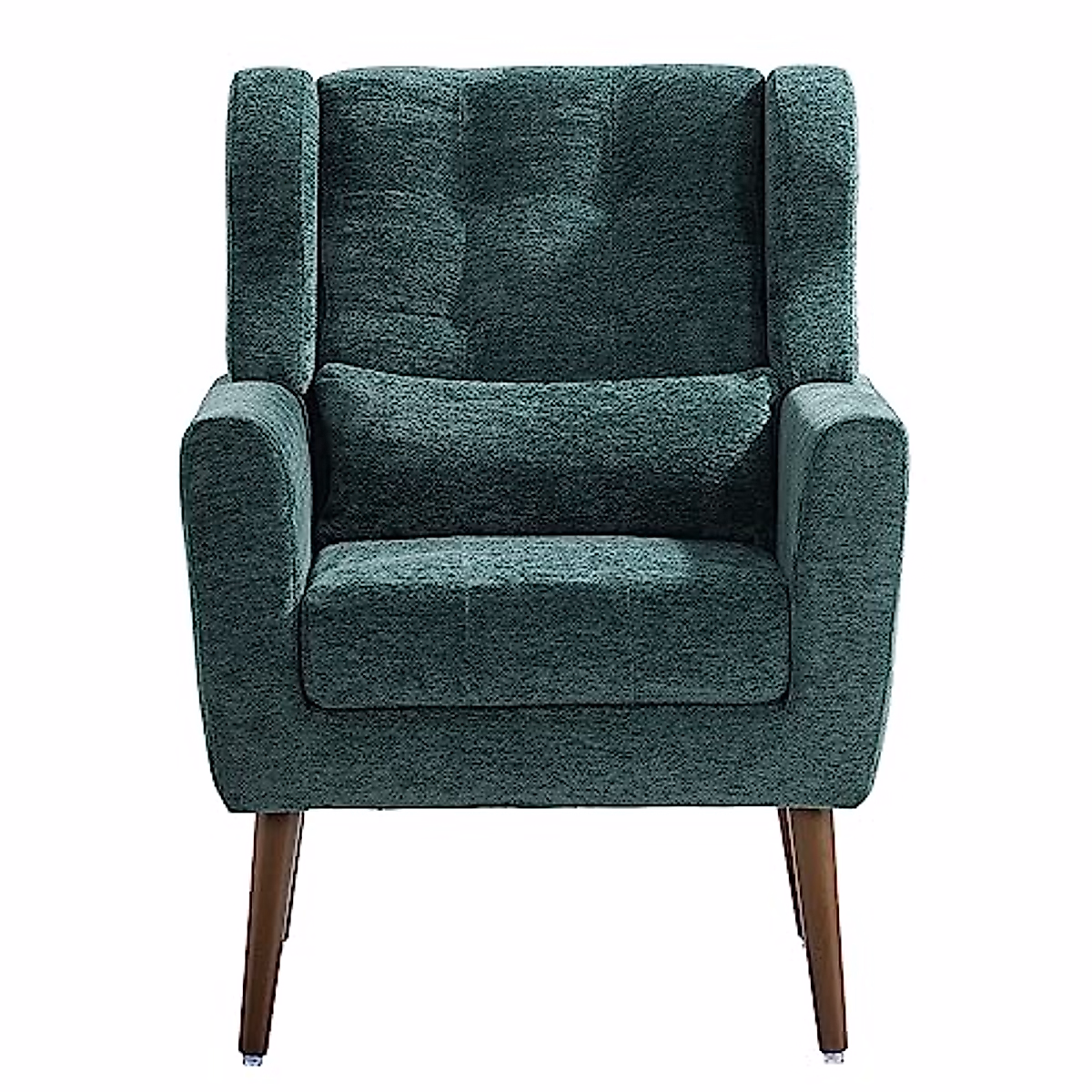 Modern Accent Chair, Chenille Arm Chair Leisure Chair with Pillow Upholstered Comfy Reading Chair 1-Seat Cushioned Sofa with Solid Wood Legs for Living Room Bedroom Studio Balcony (Blackish Green)
