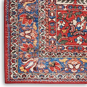 Nourison Fulton Vintage Red 5' x 7' Area Rug, Easy-Cleaning, Non Shedding, Bed Room, Living Room, Dining Room, Kitchen (5x7)