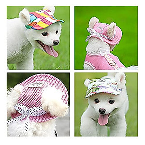 YAODHAOD Pet Round Brim Princess Cap Visor Hat Dog Outdoor Mesh Porous Breathable Sun Protection Cap with Ear Holes and Adjustable Chin Strap for Small Dogs Pug Chihuahua Shih Tzu (Flowers, M)