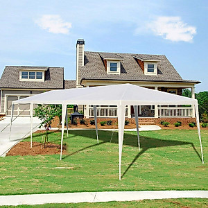 Tangkula 10 x 30 Feet Outdoor Canopy Tent, Wedding Party Tent with 16 Stakes & 8 Wind Ropes, Yard Enclosed White Tent for Events, Parties, Backyard