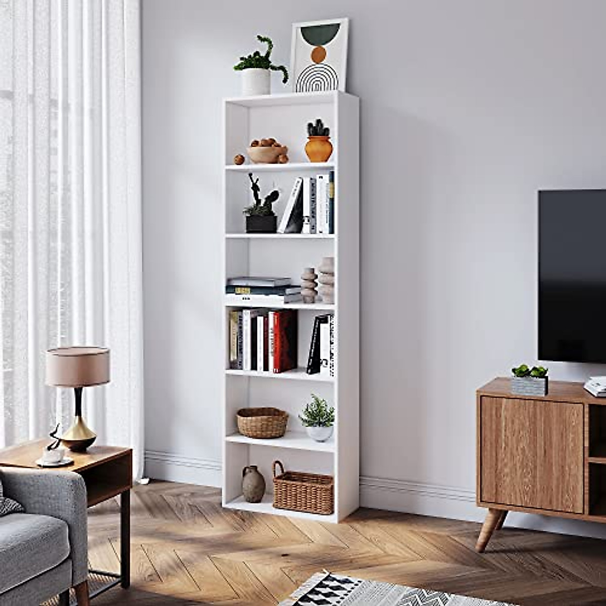 WAHEY Bookcase, 6-Tier Adjustable Open Storage Shelf Display Bookshelf, HOFB004