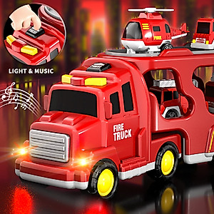 Bennol Toddler Trucks Toys for Boys Age 1-3 3-5, 5 in 1 Fire Car Truck Bus for Toddlers Boys Girls 1 2 3 4 5 6 Years Old, Toddler Boy Toys Christmas Birthday Gift Car Sets with Light Sound