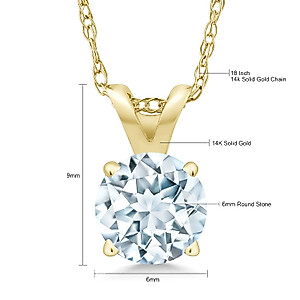 Gem Stone King 14K White Gold 6MM Round Gemstone Birthstone 4-Prong Pendant Necklace | Gold Necklace For Women | With 18 Inch Gold Chain