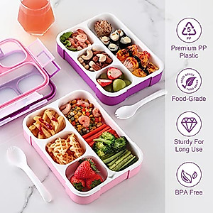 HIWARE Bento Lunch Box for Kids and Adults, Leakproof Lunch Container for Girls, Women with 4 Compartments, BPA-Free, 2 Pack