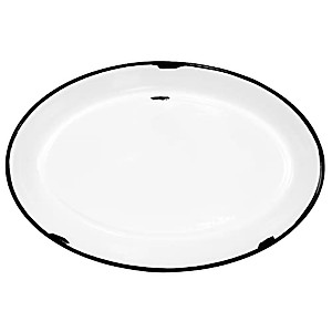 Red Co. Enamelware Metal Classic 13” Serving Oval Tray Platter, Distressed White/Black Rim