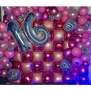 HILAVO 10PCS Hot Pink Square Balloons, Magenta Foil Balloons Wall Double Sided Metallic Balloon for Girls Women Bachelorette Birthday Engagement Bridal Shower Background Princess Party Decorations