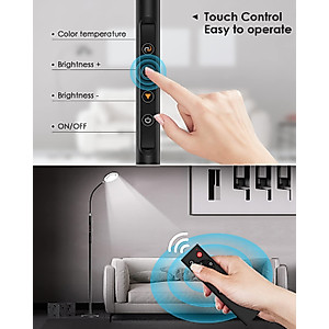 YIKBIK LED Floor Lamp for Bedroom, 24W 2400LM 74 Inch Standing Lamp with 3 Color Temperatures, Modern floor Reading Lamp with Remote & Touch Control, Adjustable gooseneck floor lamp for Office Reading