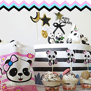Welliboom Cute Cartoon Panda Birthday Party Supplies with Banner,Children Party Decoration, Girl Birthday Party Decoration Full Birthday Set 67PCS For Birthday Party