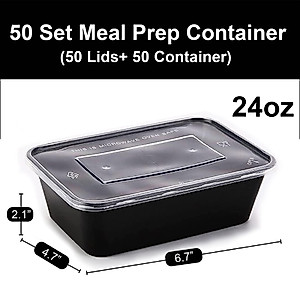 Meal Prep Containers With Lids 50 Set - Reusable Plastic Food Storage Containers Lunch Box To-go Container Disposable Bento Box - Microwavable, Freezer and Dishwasher Safe (24 oz)