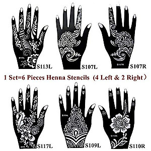 Xmasir 6 Sheets India Henna Tattoo Stencil Kit for Women Girl Hand Art Painting Temporary Tattoo Sticker Glitter Templates 7.87'' x 4''