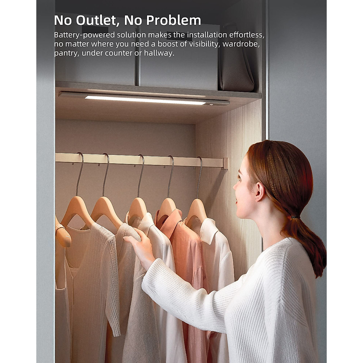 EZVALO Under Cabinet Lights Closet Lights,48 LED Motion Sensor Light Indoor 5000K Wireless Rechargeable with Detachable Battery,Night Light for Kitchen,Stairs,Hallway,Pantry (White Light)