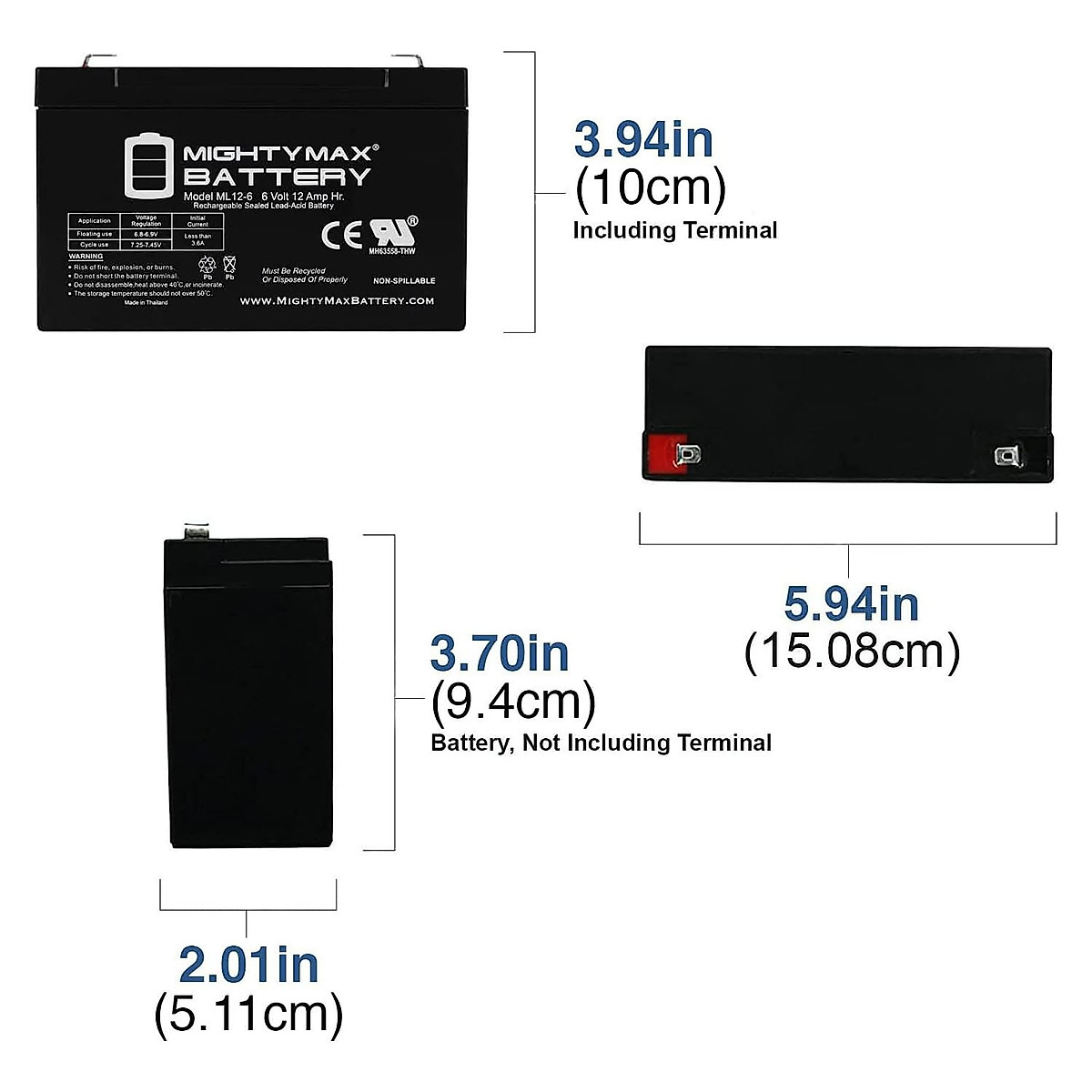 Mighty Max Battery 6V 12AH F2 SLA Replacement Battery for BB BP12-6 - 2 Pack