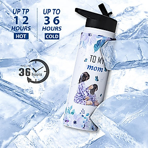 Mom Birthday Gifts from Daughter - 24oz Insulated Stainless Steel Water Bottle - Mother's Day, Christmas, Retirement - BPA-Free With Straws and Brush - Hand Wash Only