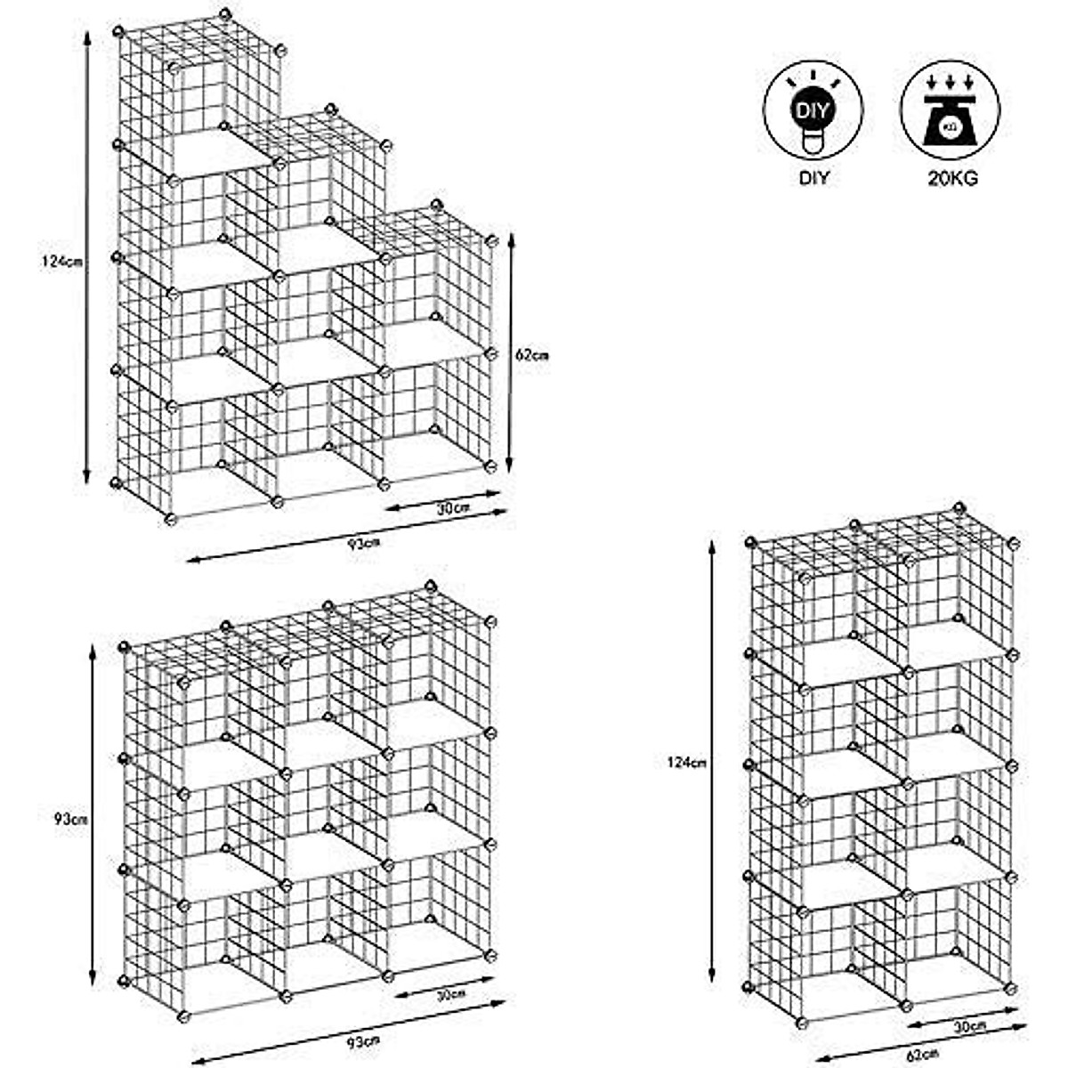 SIMPDIY Storage Rack with Metal Storage Mesh 9 Cubes Bookshelf 37x12.5x49INCH Large Capacity Gray Simple Storage Shelves