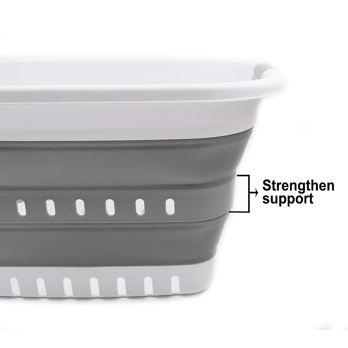 SAMMART 37L (9.77 gallon) Collapsible Plastic Laundry Basket - Foldable Pop Up Storage Container/Organizer - Space Saving Hamper/Basket (1, White/Grey)