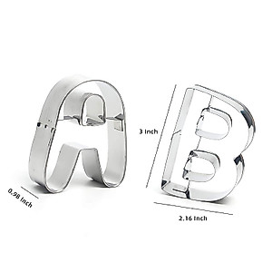 Alphabet Cookie Cutters Set, 26 Pcs Stainless Steel Large Mold Tools for Fondant Biscuit, Cake, Fruit, Vegetable, or Dough Cut (3 inch)