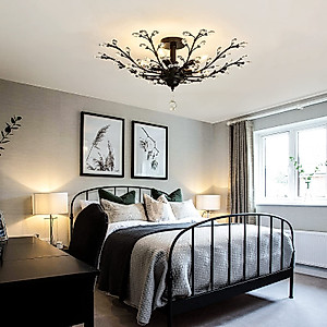 CVKASH 5 - Light Vintage Small Crystal Chandelier Modern Semi Flush Mount Ceiling Light Fixture Chandelier Lighting for Kitchen Bedroom Living Room Dining Room Hallway Foyer（Black）