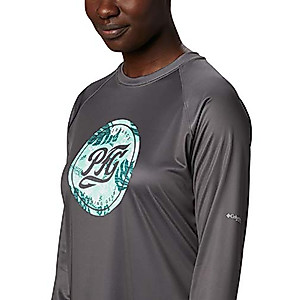 Columbia Women's Tidal Tee PFG Printed Medallion Long Sleeve Shirt, City Grey/New Mint, 2X
