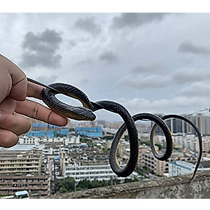 FOUUA Realistic Rubber Snake 2Pcs, Scary Fake Snake Large Black Mamba Snake Toy for Garden Props, Pranks, Halloween Decoration, Keep Birds Away (52 Inch)