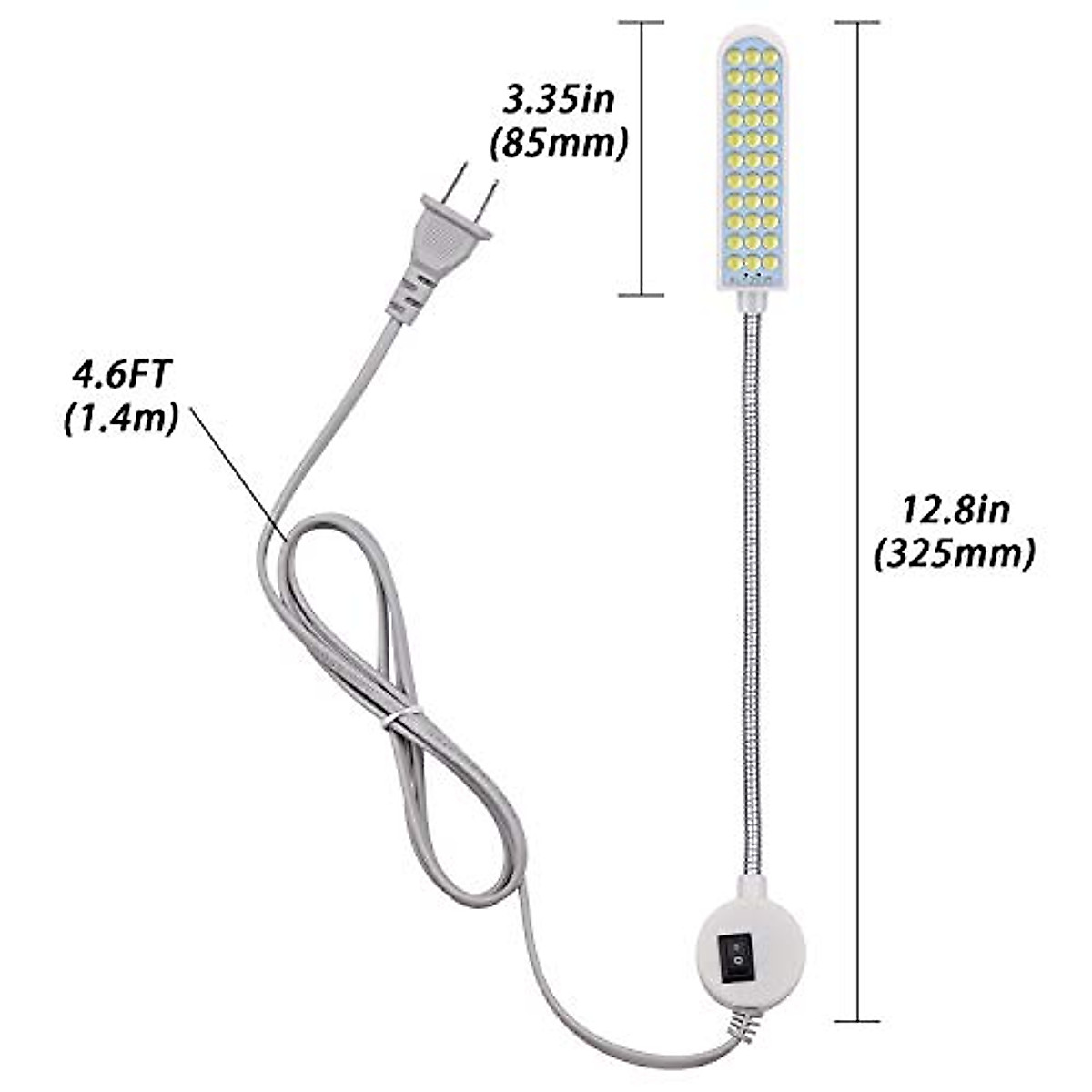Sewing Machine Light (36LEDs) 8Watt Gooseneck Work Light with Magnetic Mounting Base, White Soft Light for Lathes, Drill Presses, Workbenches (2PACK)