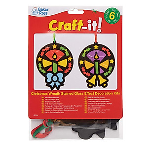 Baker Ross AT304 Christmas Wreath - Pack Of 6, Stained Glass Ornament Kits, Festive Arts And Crafts, Assorted