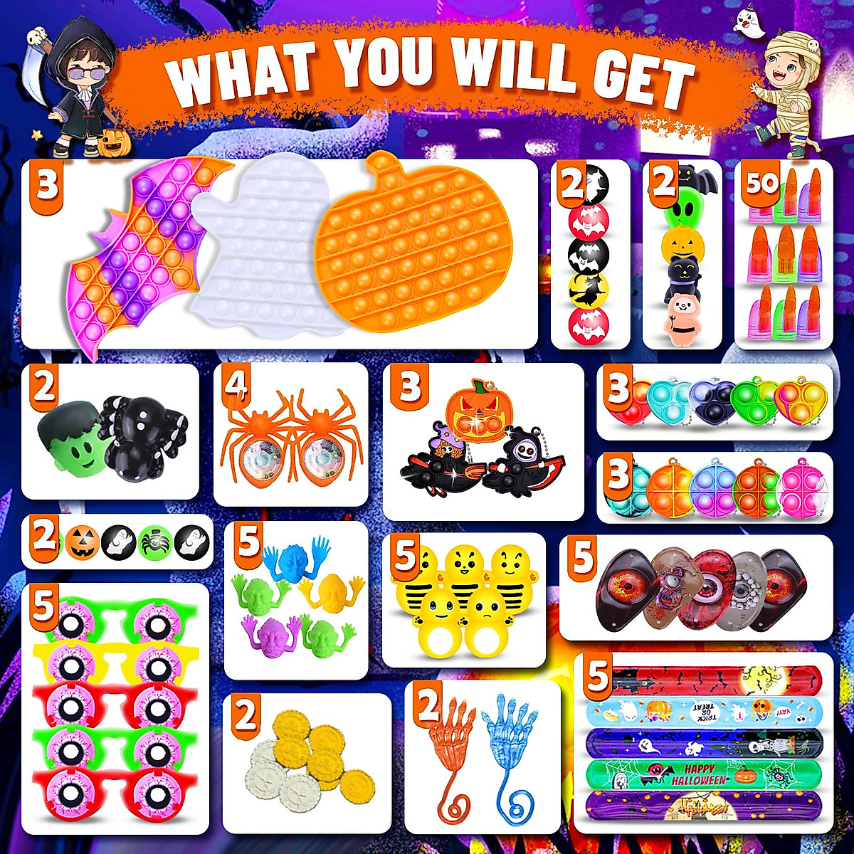 800pcs Halloween Party Favors for Kids Fidget Toys Pack Bulk Prize Box Treasure Box Goodie Bag Stuffers Carnival Prizes Classroom Rewards Fillers for Kids