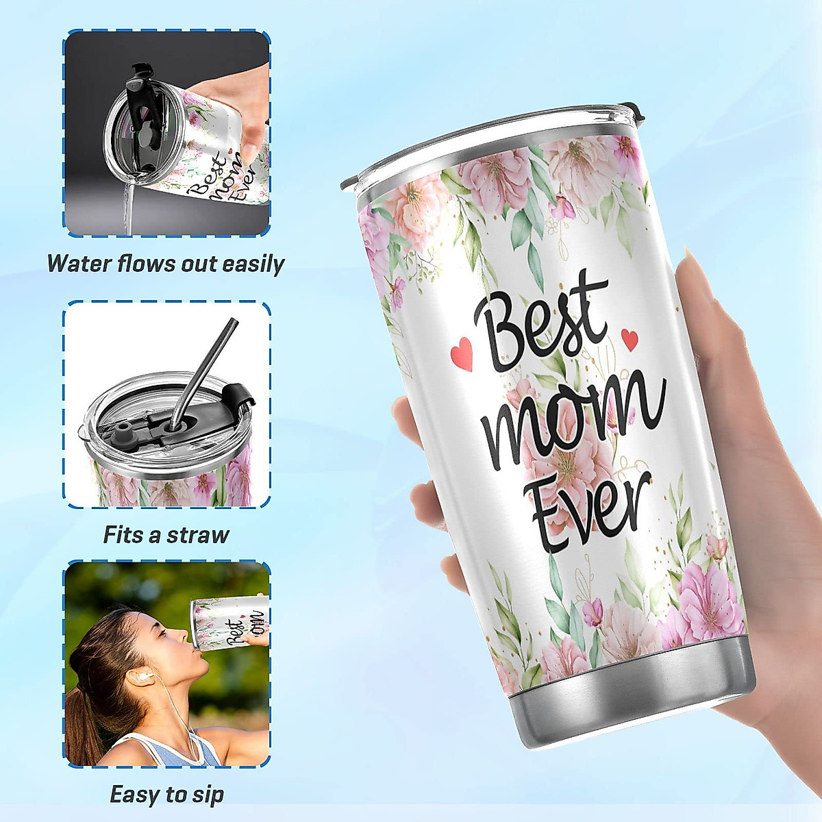 JUDIAN Mom Gifts - 20oz Tumbler Coffee Travel Mug for Mother's Day, Birthday from Daughter Son - Gifts for Women
