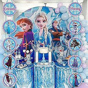 Frozen Birthday Party Supplies, Frozen Party Decorations Porch Sign, Door Banner Decorations for Frozen Theme Party Home Decorations