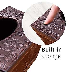 Leather Tissue Box Cover Retro Rectangular Facial Tissue Box Holder, Modern Napkin Storage Caddy with Magnetic Bottom, Pumping Paper Dispenser Case for House Bathroom Office Car Living Room