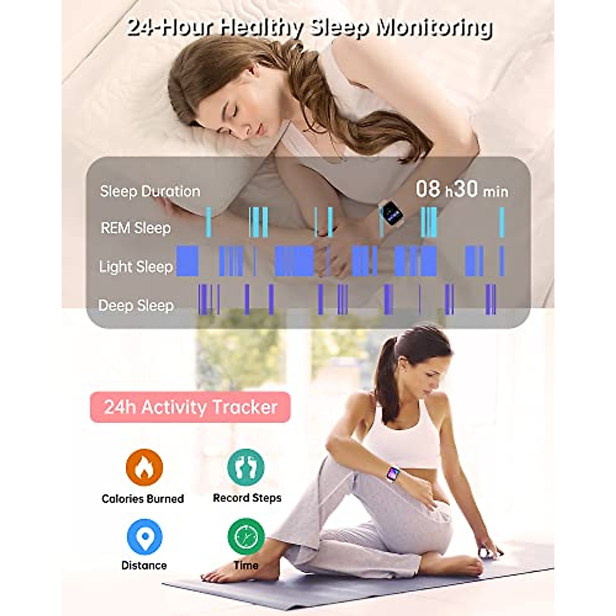 Smart Watch for Women (Answer/Make Call), 1.8" Touch Screen Activity Trackers for Android iPhone Compatible with Alexa Built in, Fitness Heart Rate Blood Oxygen Sleep Monitor, IP68 Waterproof