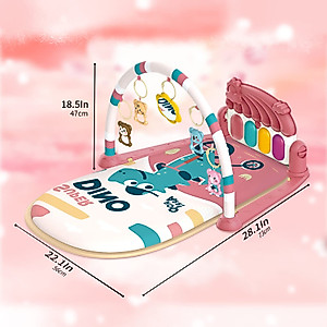 dearlomum Baby Play Mat Baby Gym, Piano Tummy Time Baby Activity Gym Mat with 5 Infant Learning Sensory Baby Toys, Music and Lights Boy & Girl Gifts for Newborn Baby 0 to 3 6 9 12 Months(Pink)