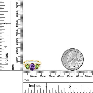 Gem Stone King 10K Yellow Gold Purple Amethyst and Green Peridot Engagement Ring For Women (2.19 Ct Oval Gemstone Birthstone) (Size 8)