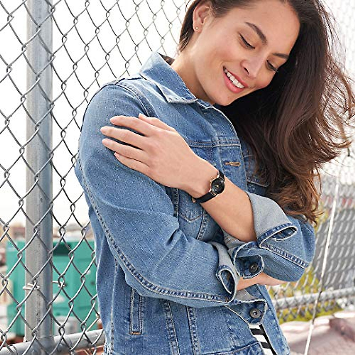 Armitron Women's 75/2447BLK Diamond-Accented Watch with Black Leather Band