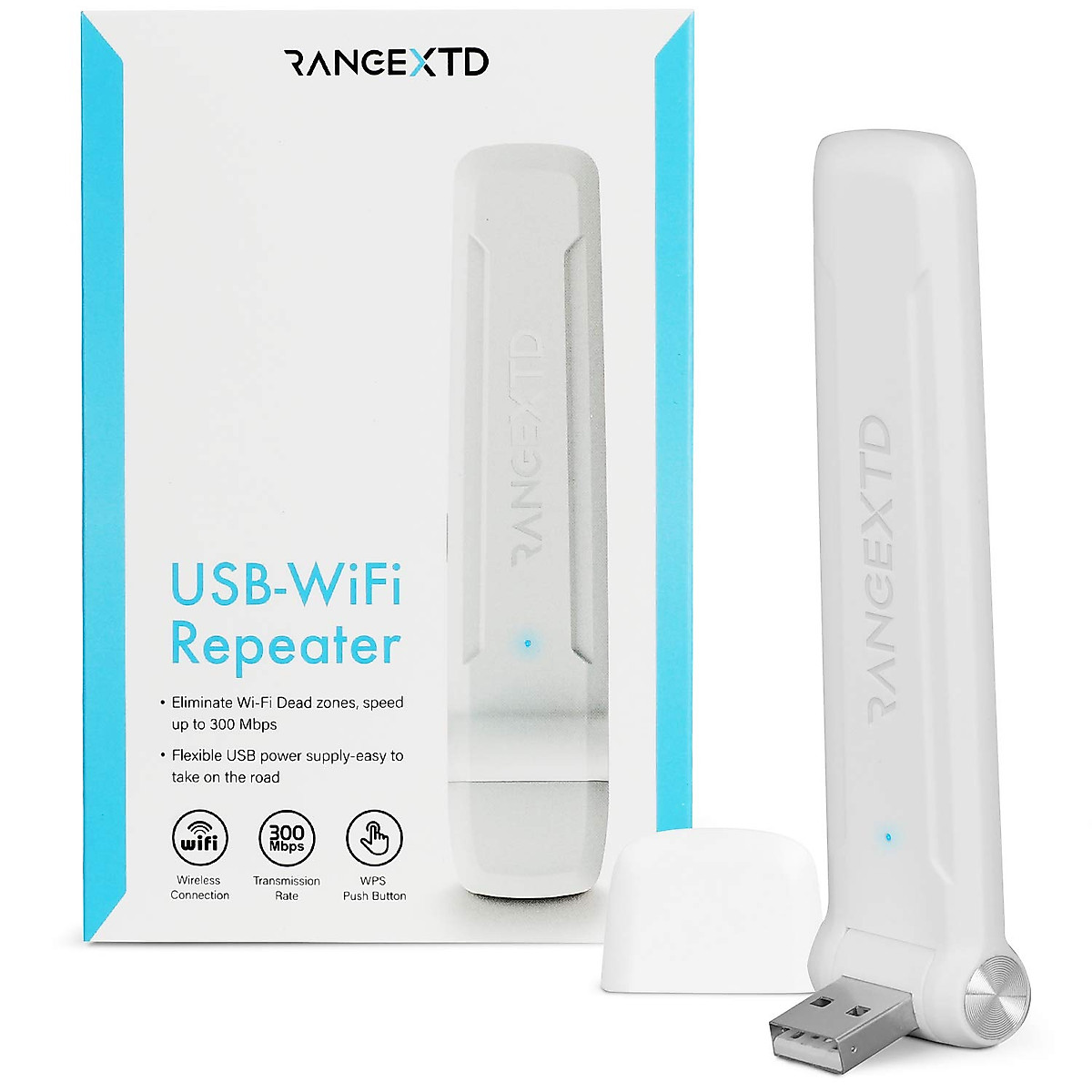 RANGEXTD USB WiFi Extender Antenna - USB WiFi Adapter for Desktop PC and Laptop | 300 Mbps USB WiFi Range Extender | 2.4GHz Dual-Antenna WiFi USB Stick | USB WiFi Antenna Extends WiFi to 1000 Sq. Ft
